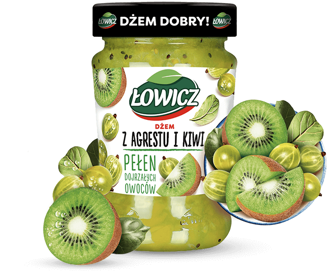 Lowicz Jam Gooseberry Kiwi (Agrest Kiwi) 280g – Zdrowie & Uroda