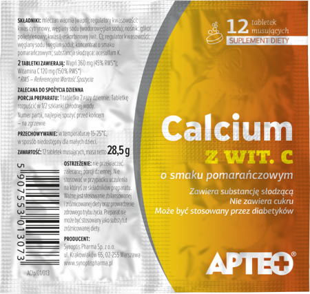 Apteo Calcium with Vitamin C 12 effervescent tablets – Zdrowie & Uroda