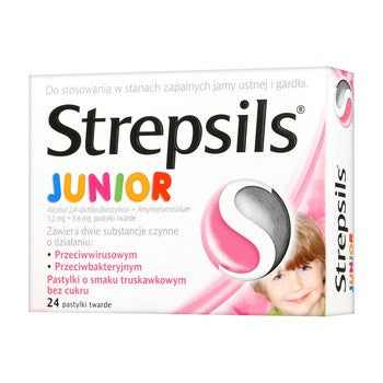 Strepsils Junior Strawberry Flavor Sugar Free 24 lozenges – Zdrowie & Uroda